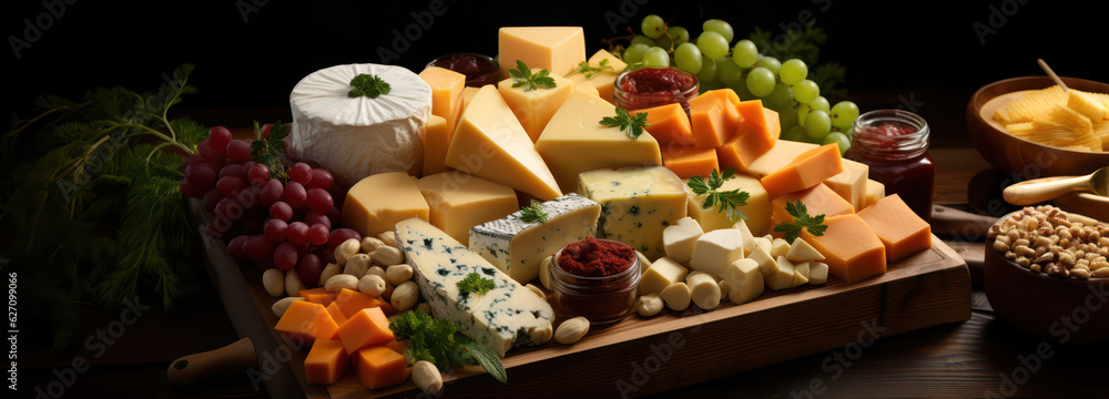 cheese section at a fancy buffet or a supermarket dairy products ...