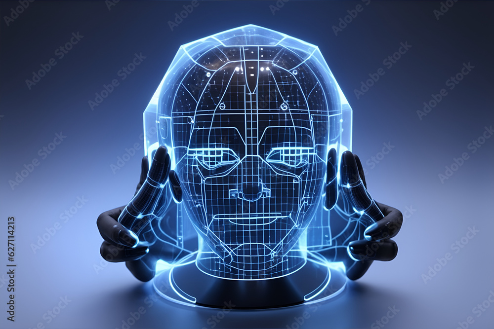 Hologram of artificial intelligence and virtual technologies. Generated ...