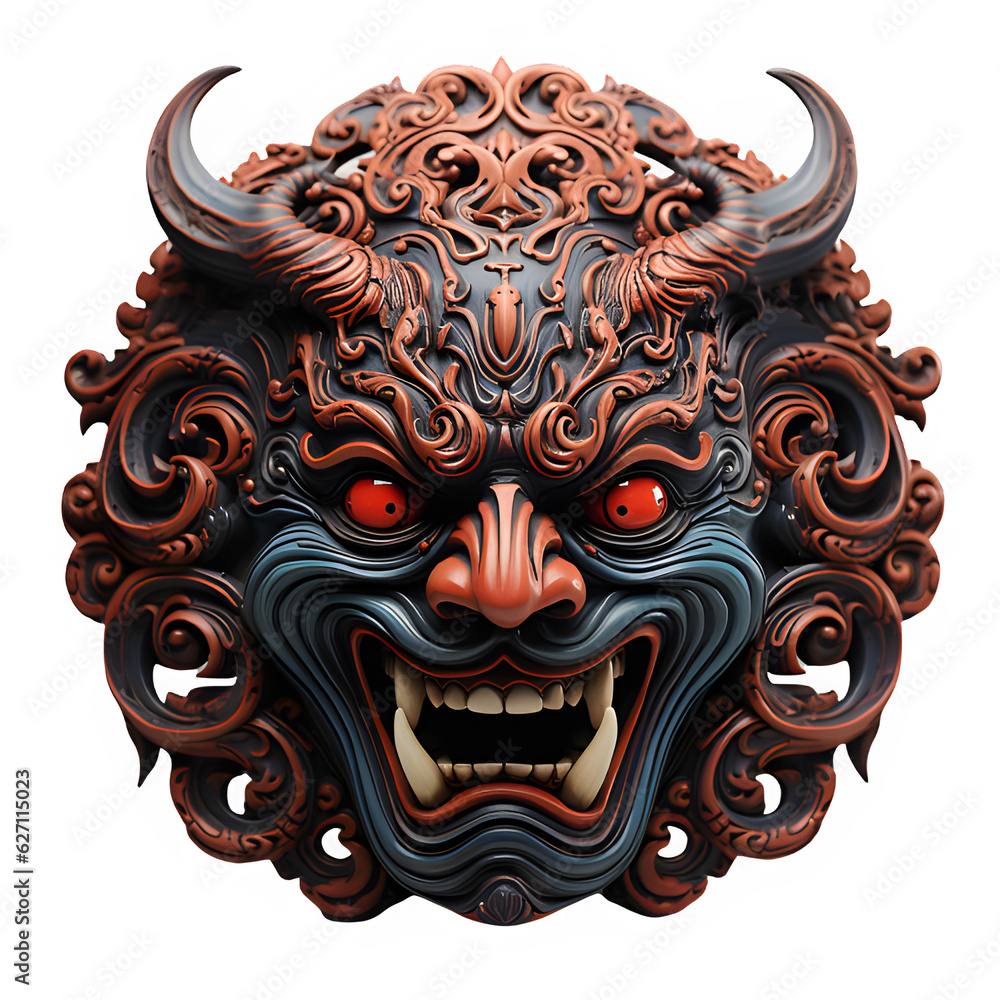 japanese traditional devil mask isolated cut out on transparent ...