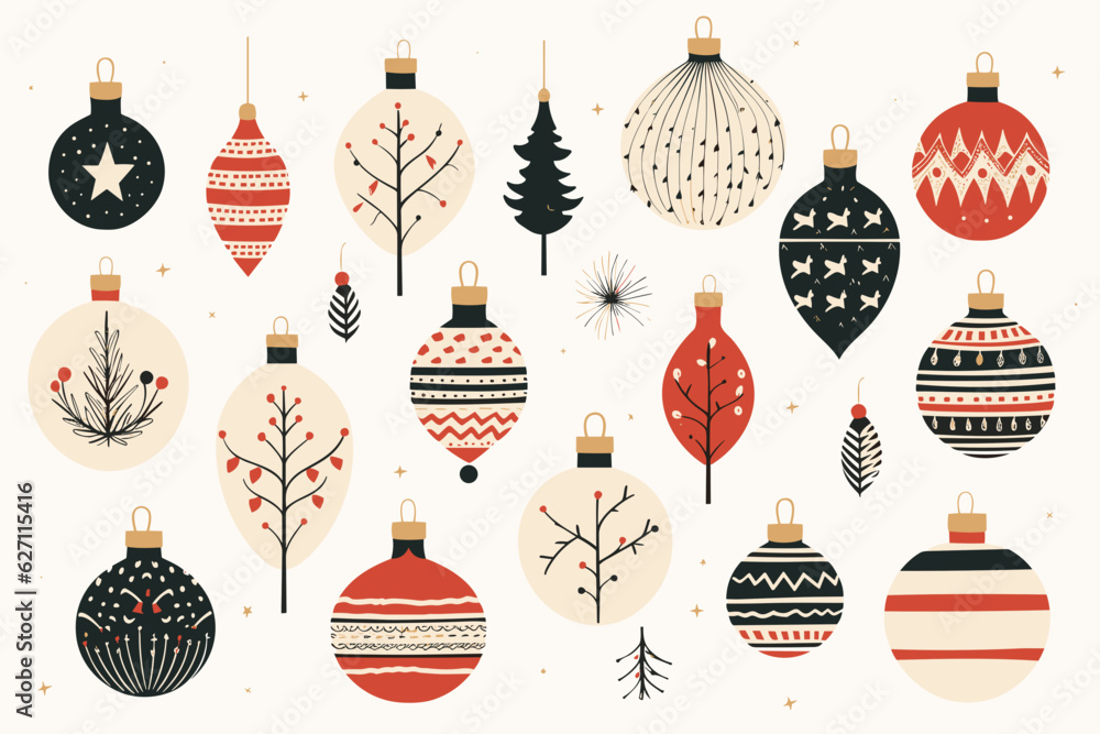 Hand-drawn cartoon Christmas ornaments flat art Illustrations in ...