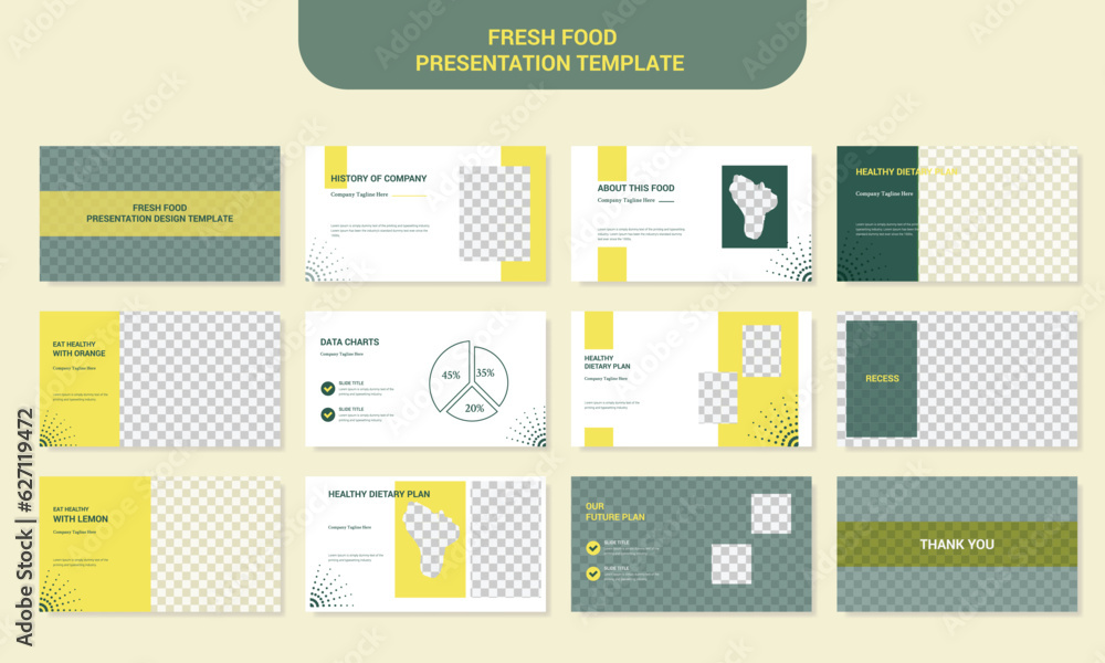 Vector elegant fresh food presentation slide template design set Stock ...