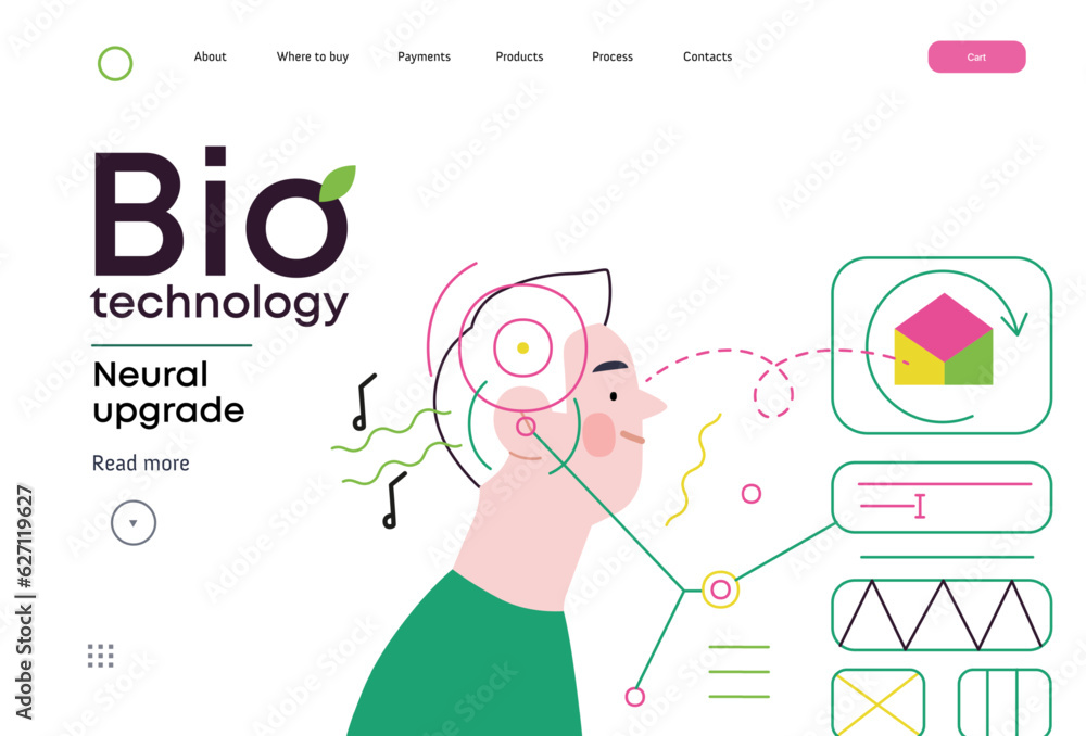 Bio Technology, Brain implant, Neural upgrade -modern flat vector concept illustration of brain ...
