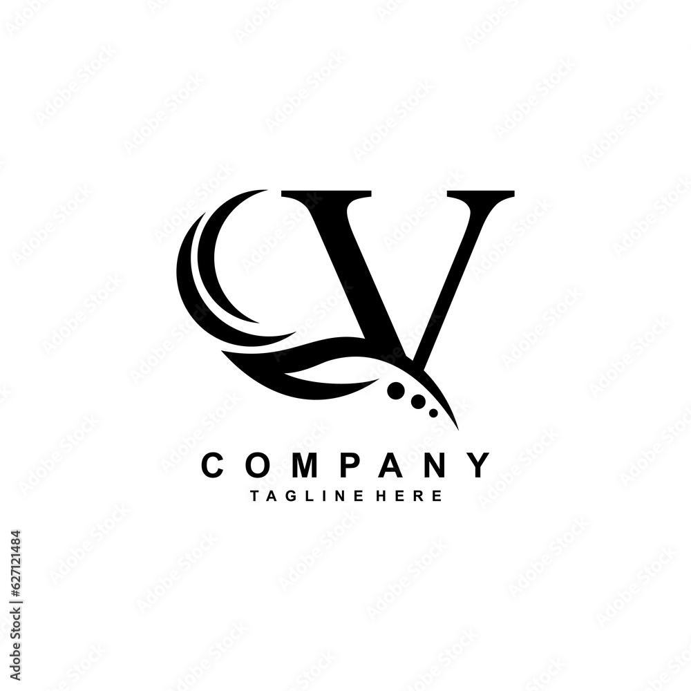 luxury black V logo design with pretty swoosh feathers. monogram logo ...