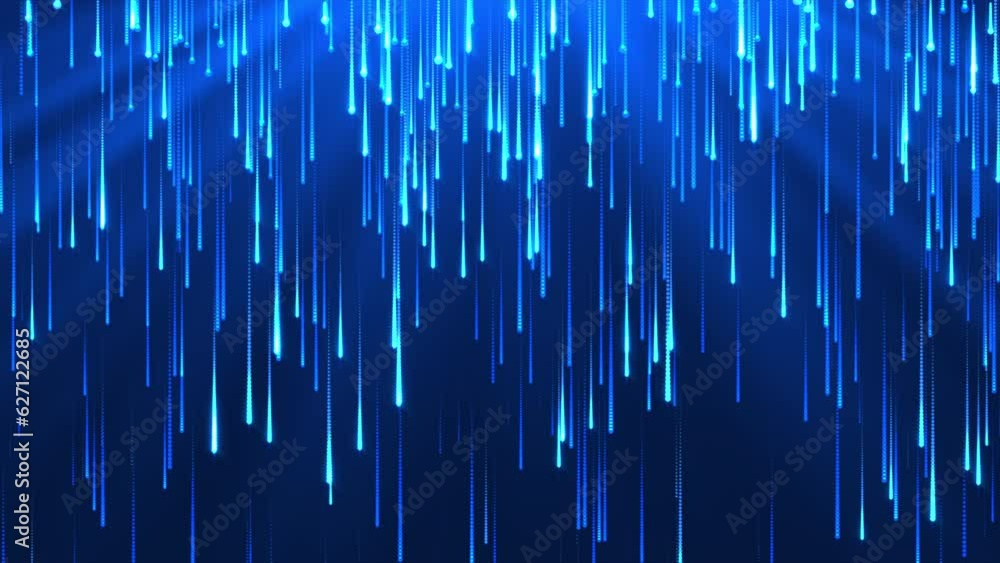 Light blue shining particles slowly falling on dark blue background ...