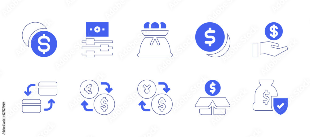 Money icon set. Duotone style line stroke and bold. Vector illustration ...
