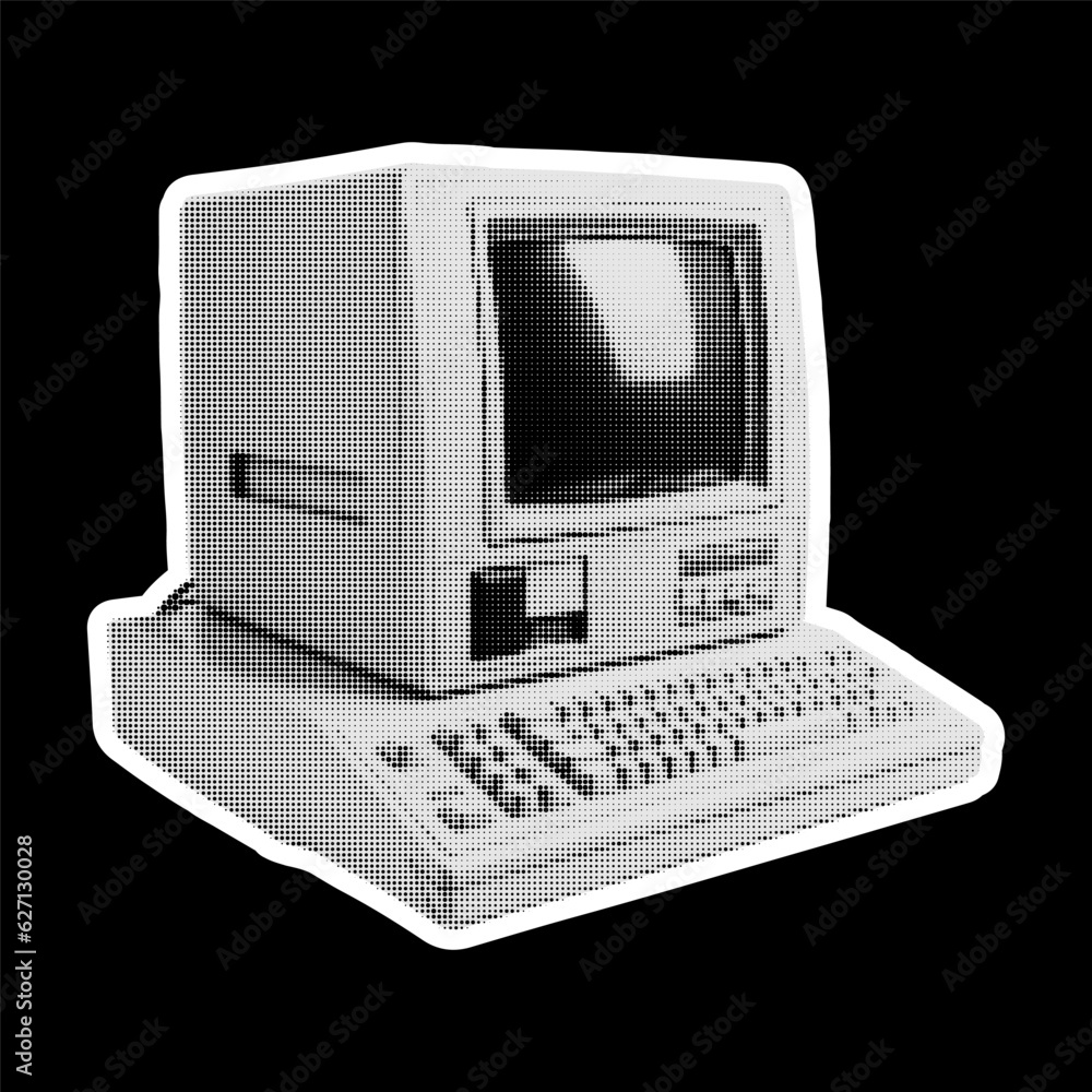 Halftone retro computer. Collage design element in trendy magazine ...