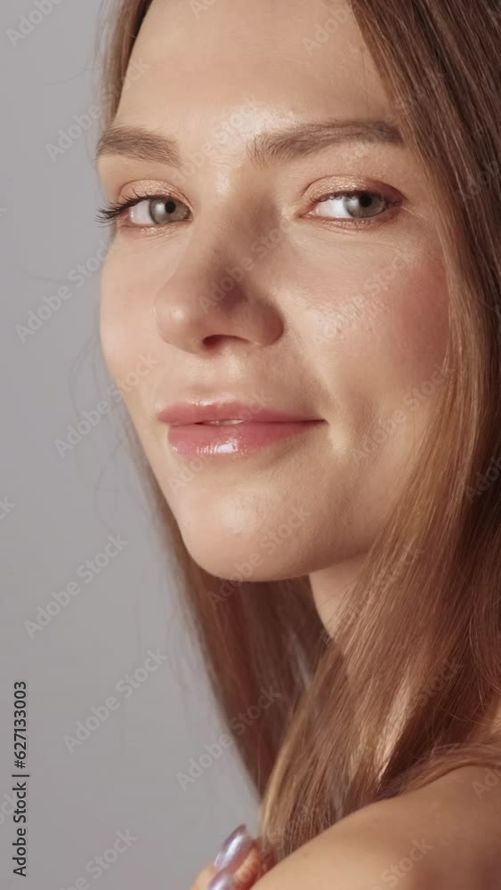 Vertical video. Moisturizing skincare. Facial treatment. Skin freshness ...