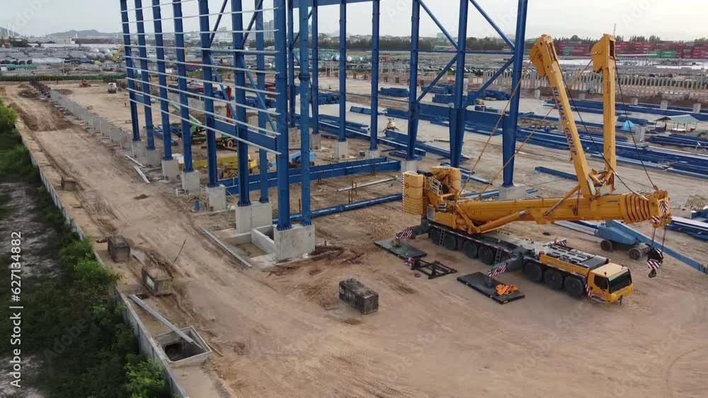 Ariel orbit of huge mobile crane for heavy lifting at steel ...
