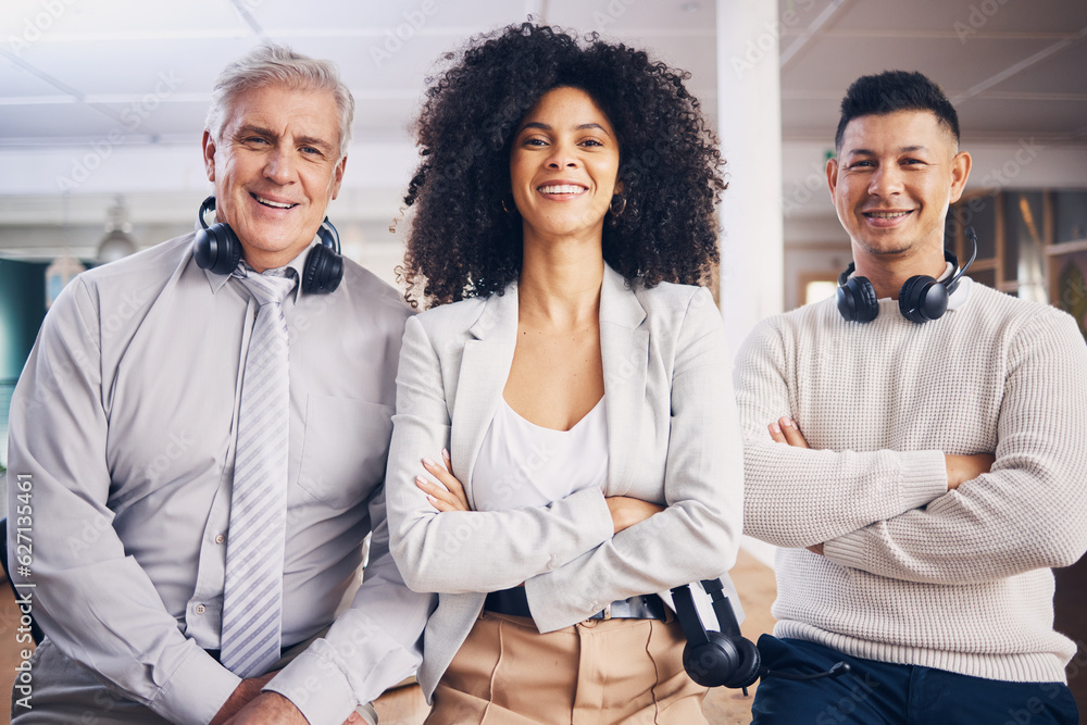 Crm, contact us and portrait of telemarketing team and web help support ...