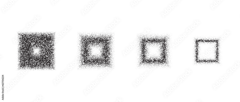 Fading square gradient set. Black dotted texture frames collection. Stippled shade object pack ...