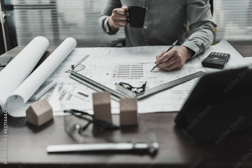 Engineering working with drawings inspection and Calculator, triangle ...