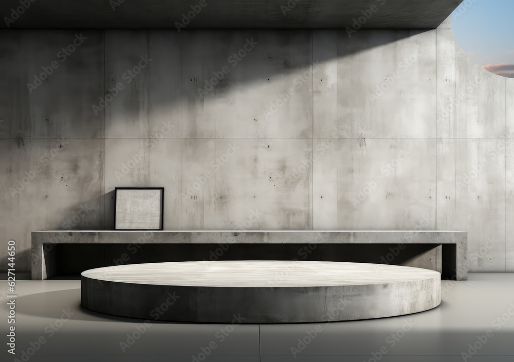 Abstract design of modern podium with empty concret. round concrete ...