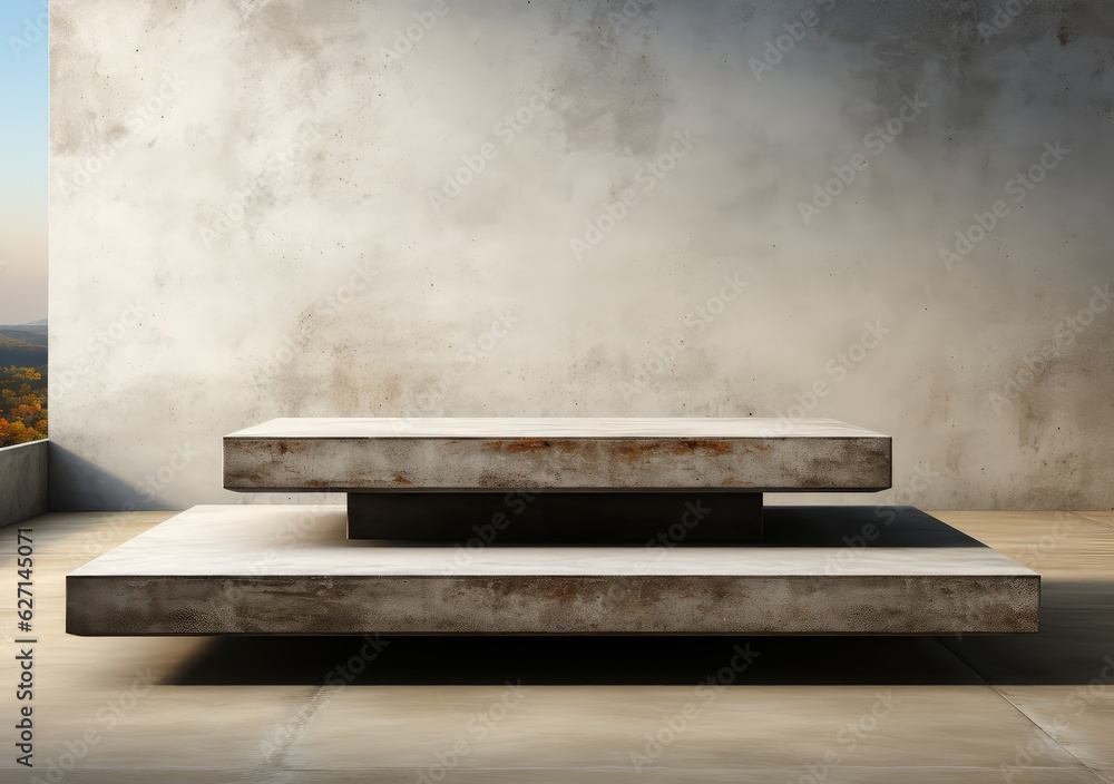 Abstract design of modern podium with empty concret. round concrete ...
