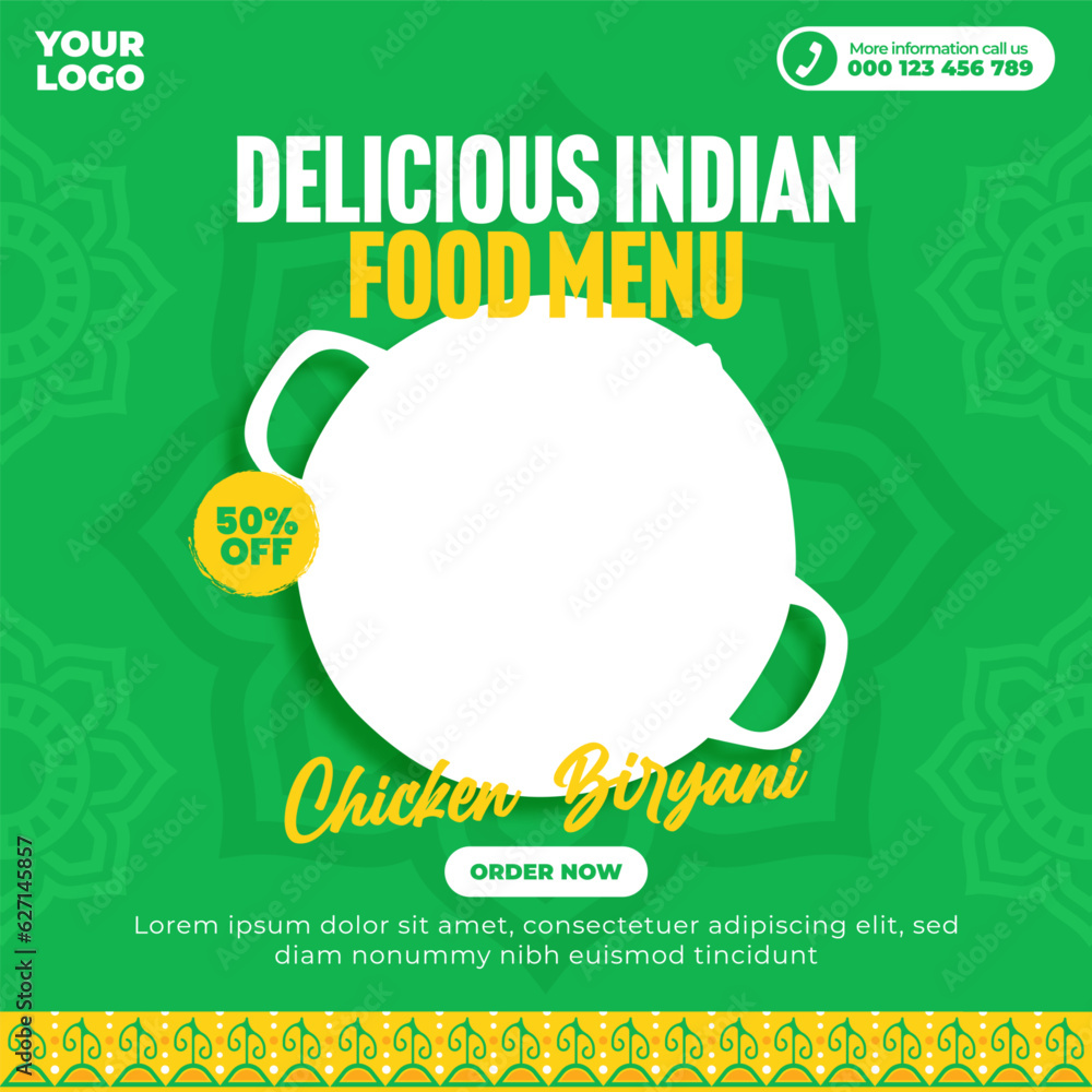 Delicious indian food menu for social media post and web banner ...