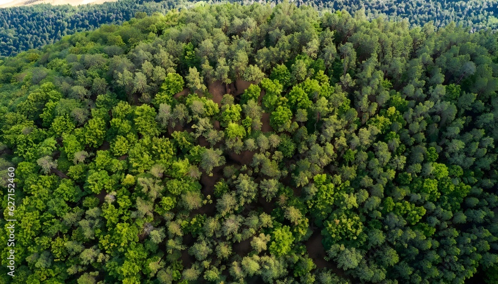 An aerial forest photograph taken from a drone, capturing the vastness ...