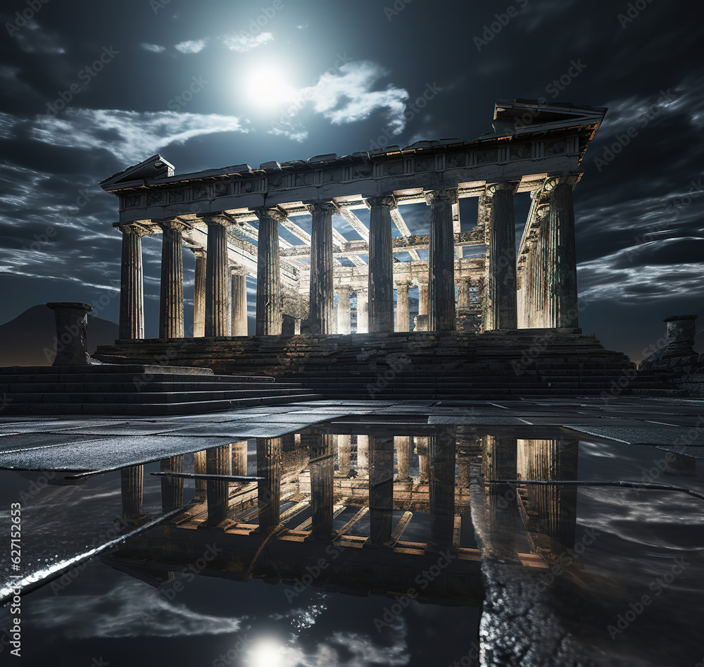 Ancient Greek Temple Built of Marble in the Evening, ai art Stock ...