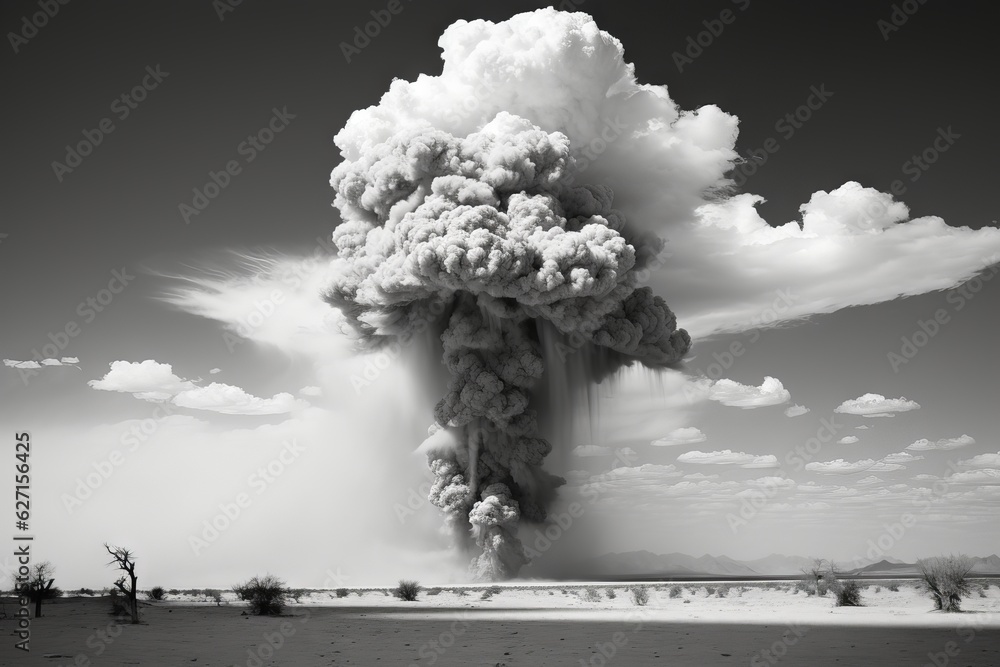 black and white nuclear explosion. bomb explosion test. Generative AI ...