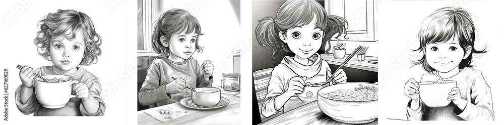 Coloring book featuring a little girl enjoying soup Fun and interactive ...