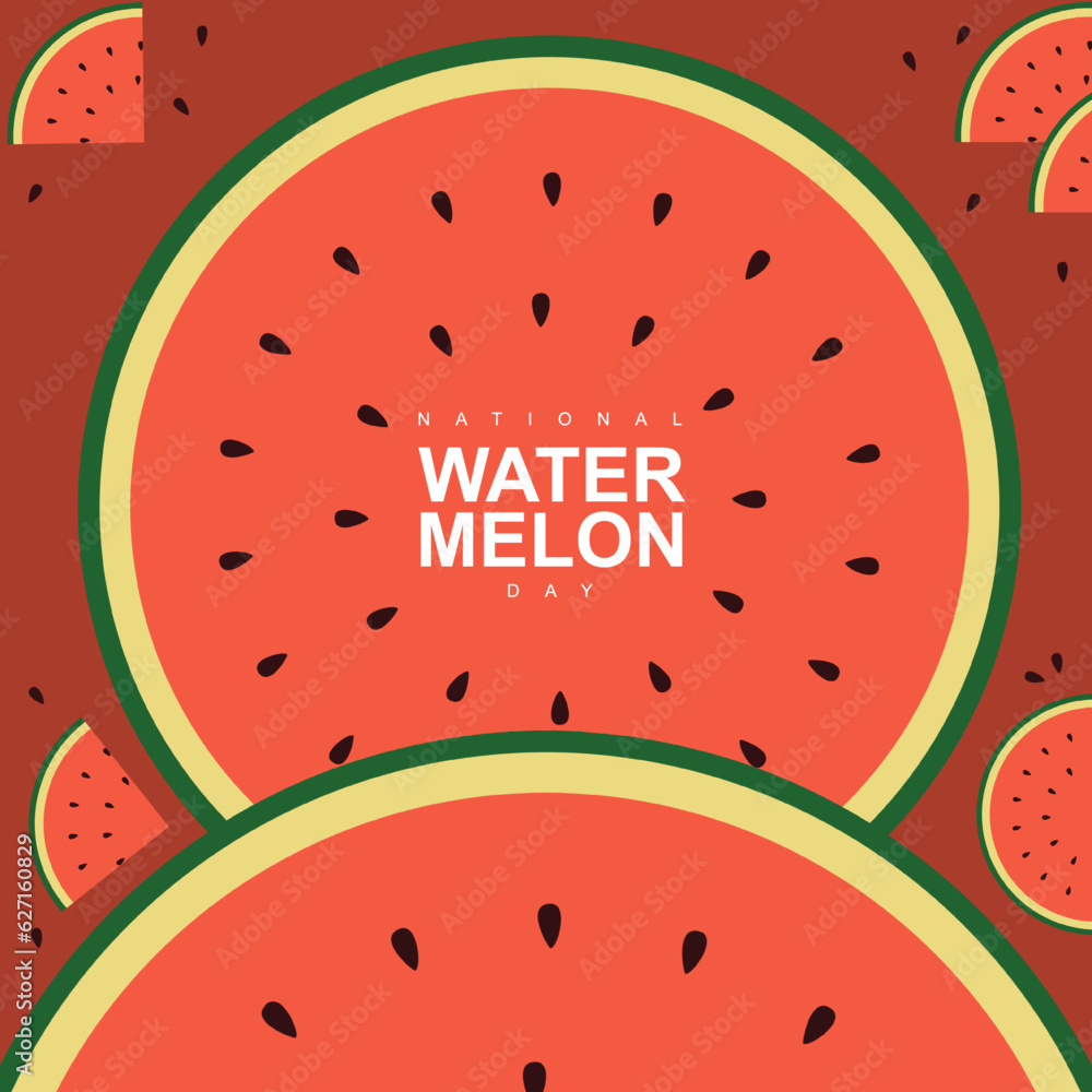National Watermelon Day on august 3 with red color background, text ...