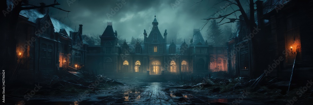 Eerie Abandoned Asylum With Broken Windows Halloween. Eerie Abandoned Asylum Haunted Feelings ...