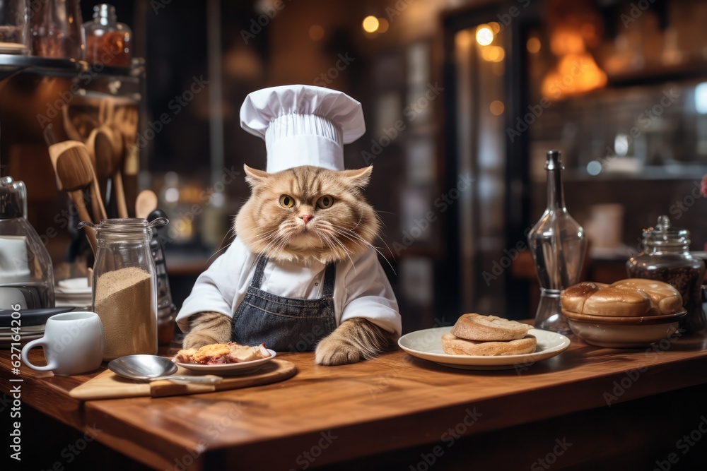 Foto de Quirky Cat Dressed As A Hilarious Chef With A Chefs Hat And ...