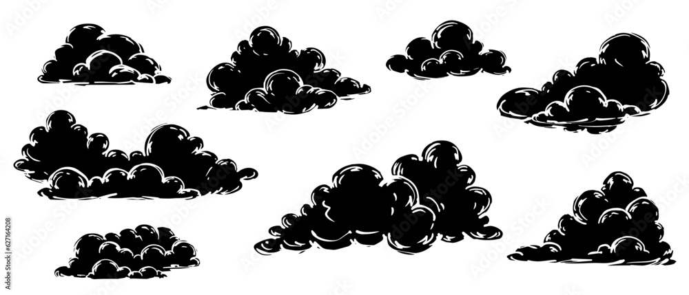 Poster Set of decorative clouds silhouettes.Vector graphics. – Wall Art ...