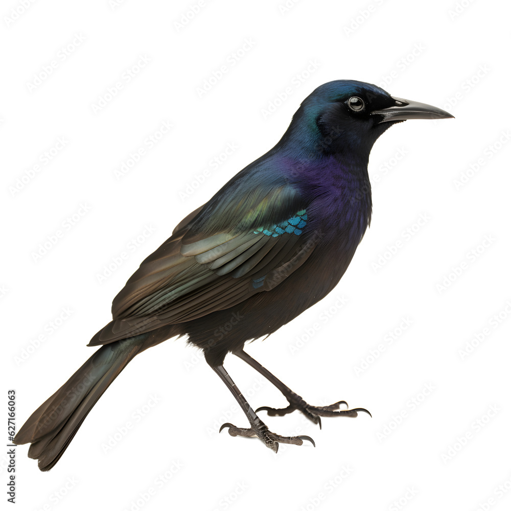 Common Grackle, wild bird, bird watching, realistic illustration, side ...