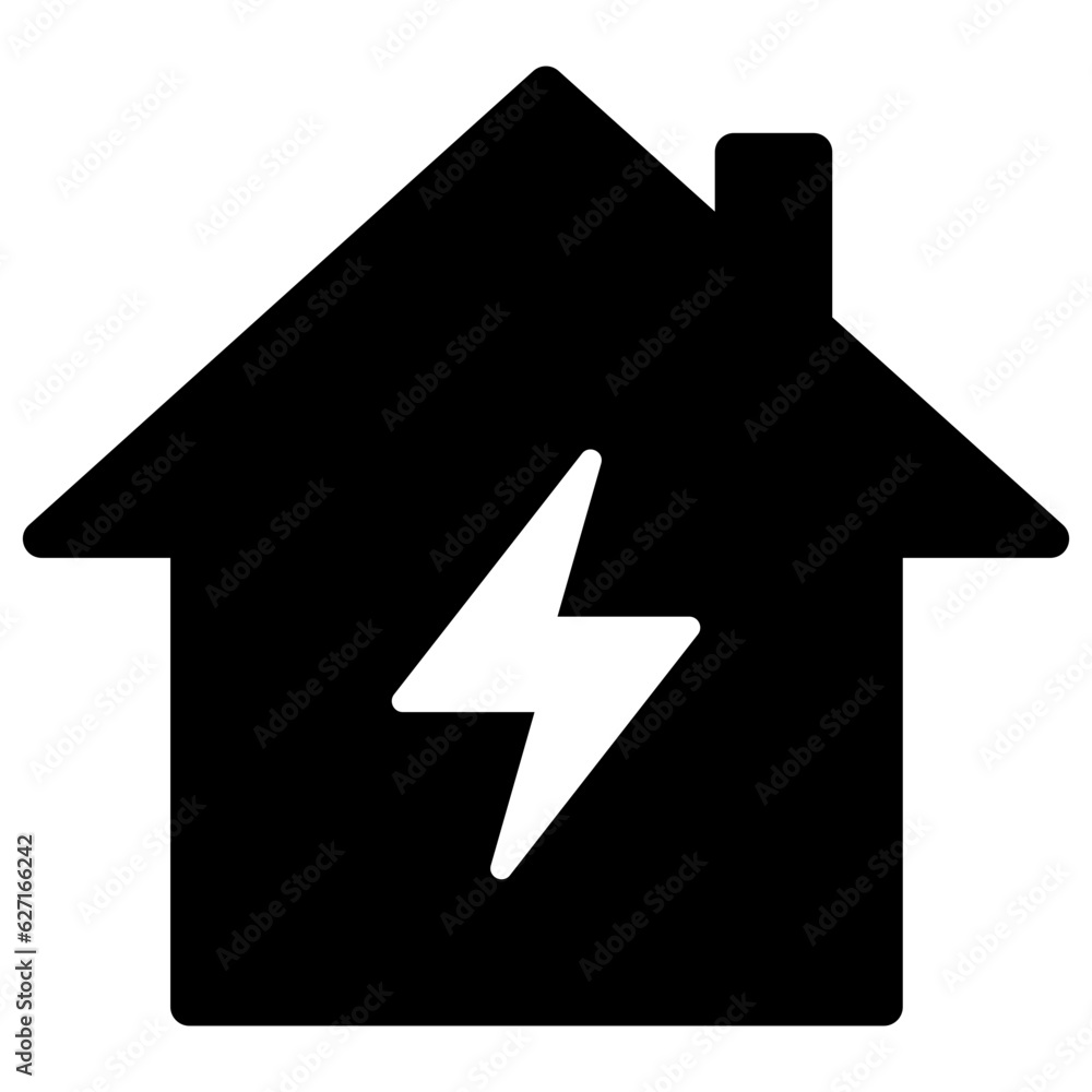 Black single home energy icon, simple house power or thunder flat ...