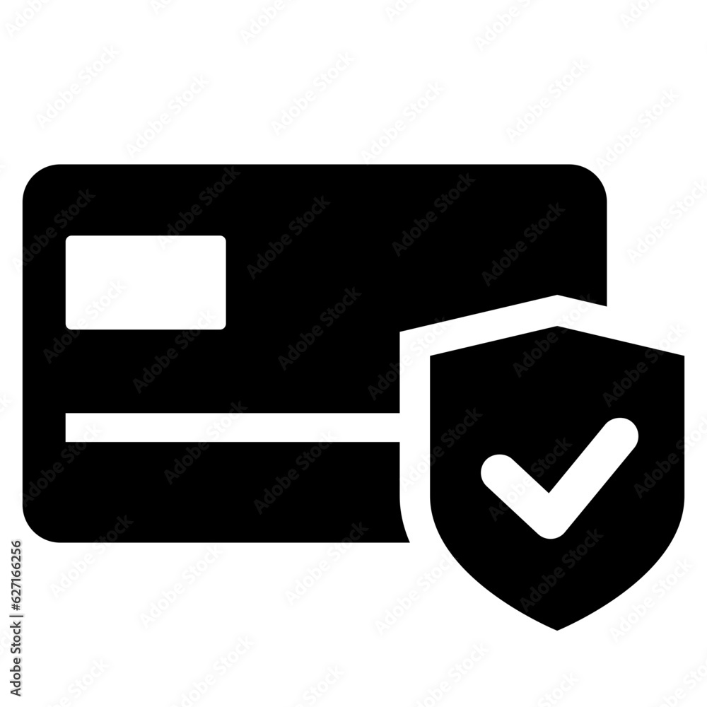 Black single security payment icon, simple safe credit card shield ...