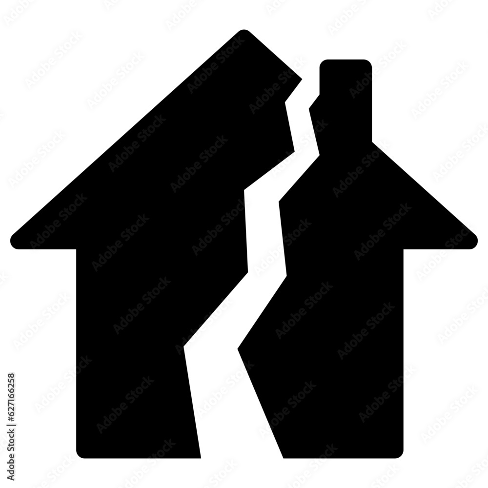 Black single damage house icon, simple broken family relationship flat ...