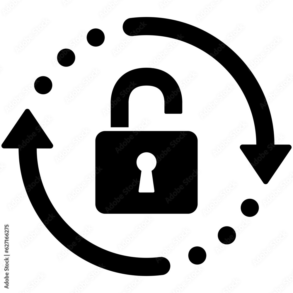 Black round open lock icon, simple secure key protection flat design ... Black round open lock icon, simple secure key protection flat design ...