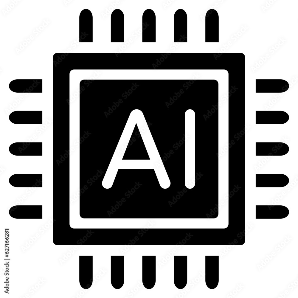 Black single AI Brain artificial intelligence chip icon, simple ...