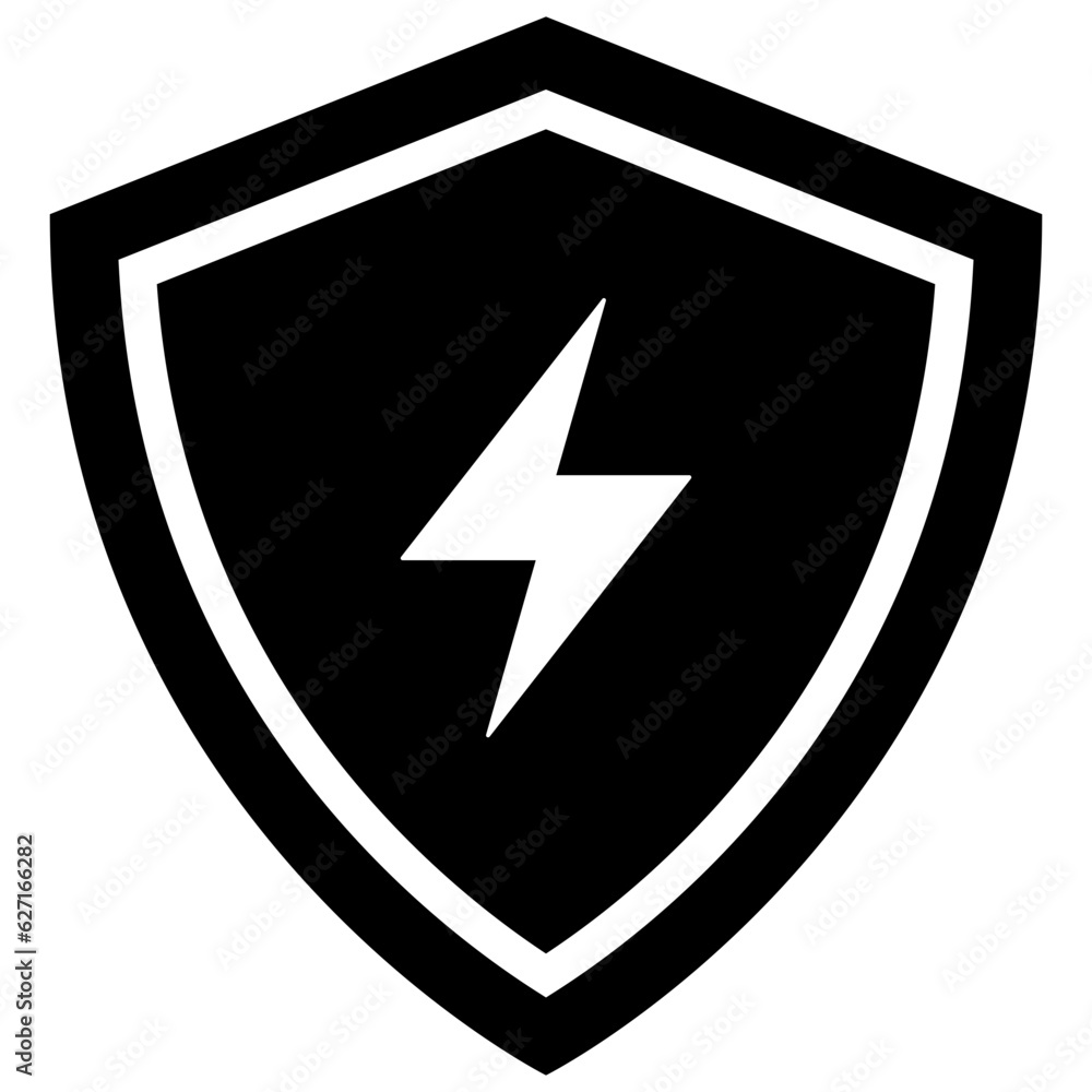 Black single electric shield icon, simple electric station or voltage ...