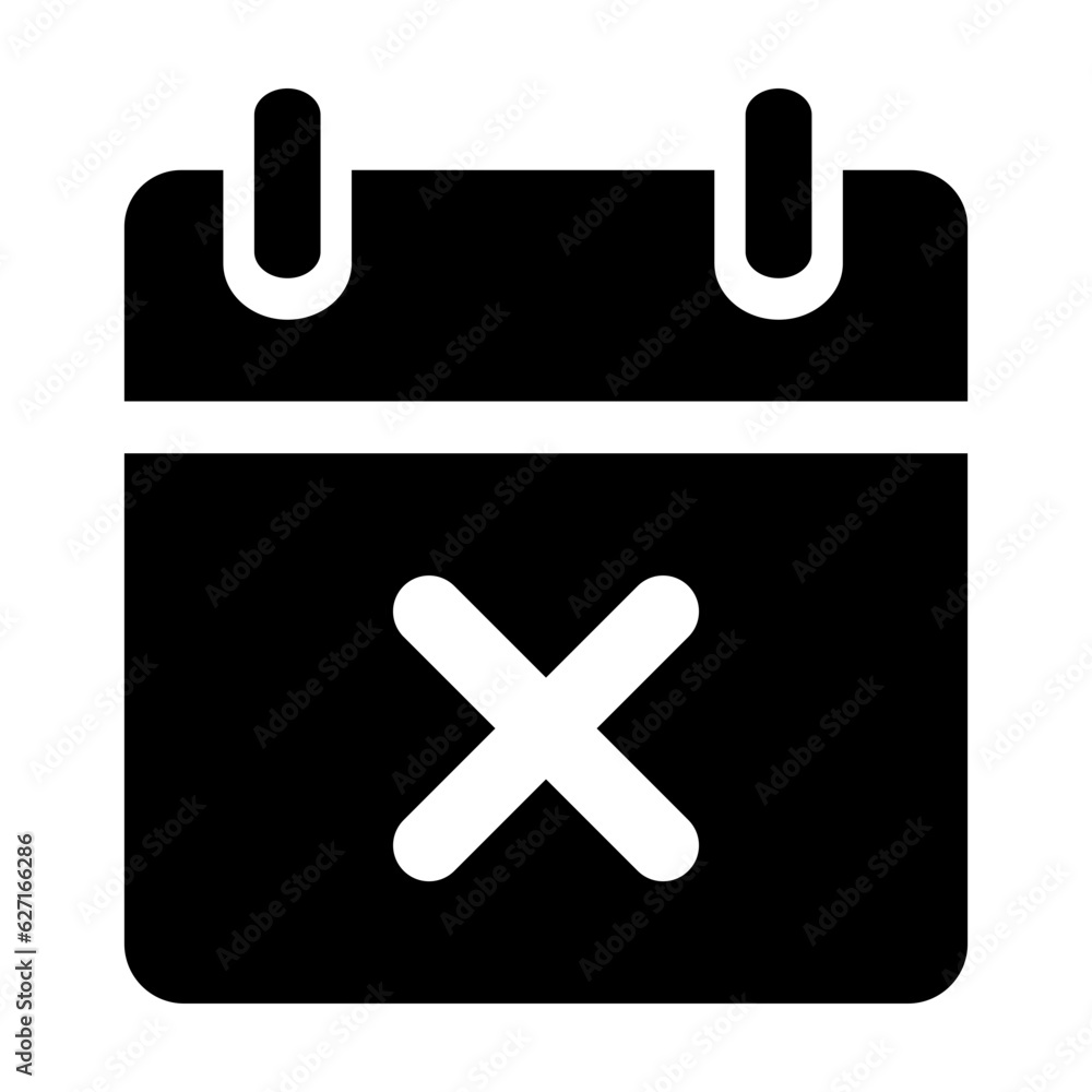 Black single appointment canceled icon, simple calendar failed flat ...