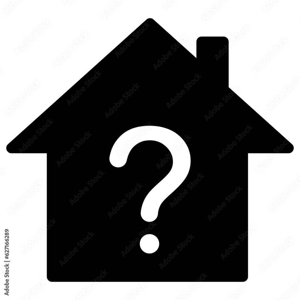 Black single house with question mark icon, simple home problem flat ...