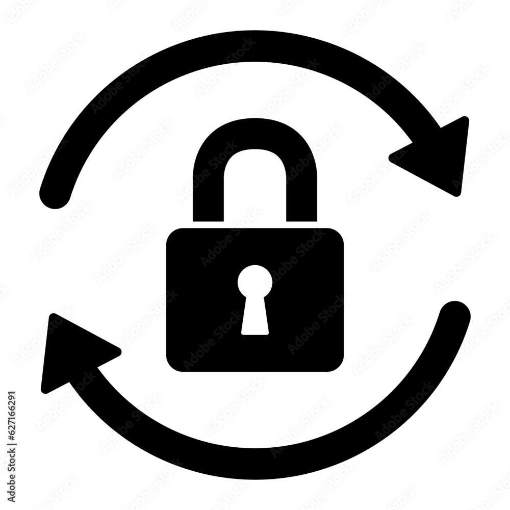 Black Reset Password Icon Simple Round Key Protection Flat Design Vector Pictogram Infographic