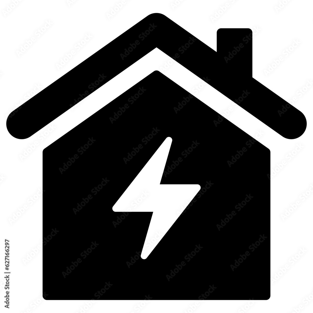 Black single home energy icon, simple house eco power or thunder flat ...