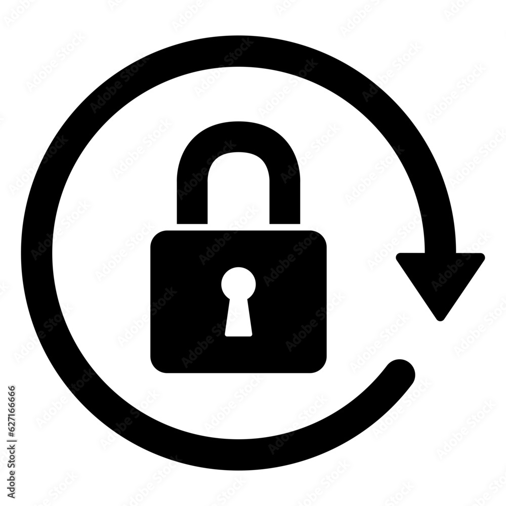 Black round lock reload icon, simple secure key protection flat design ...