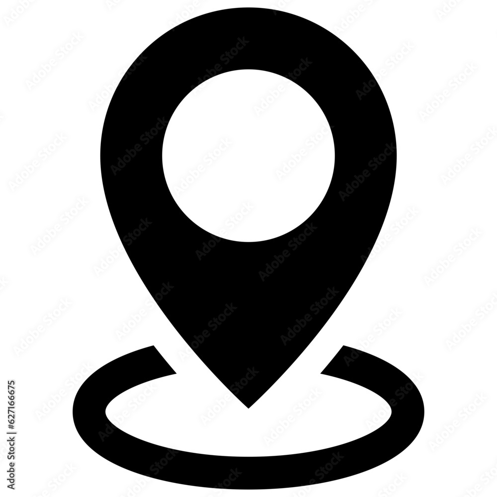 Black single location pin with ring circle icon, simple flat design ...