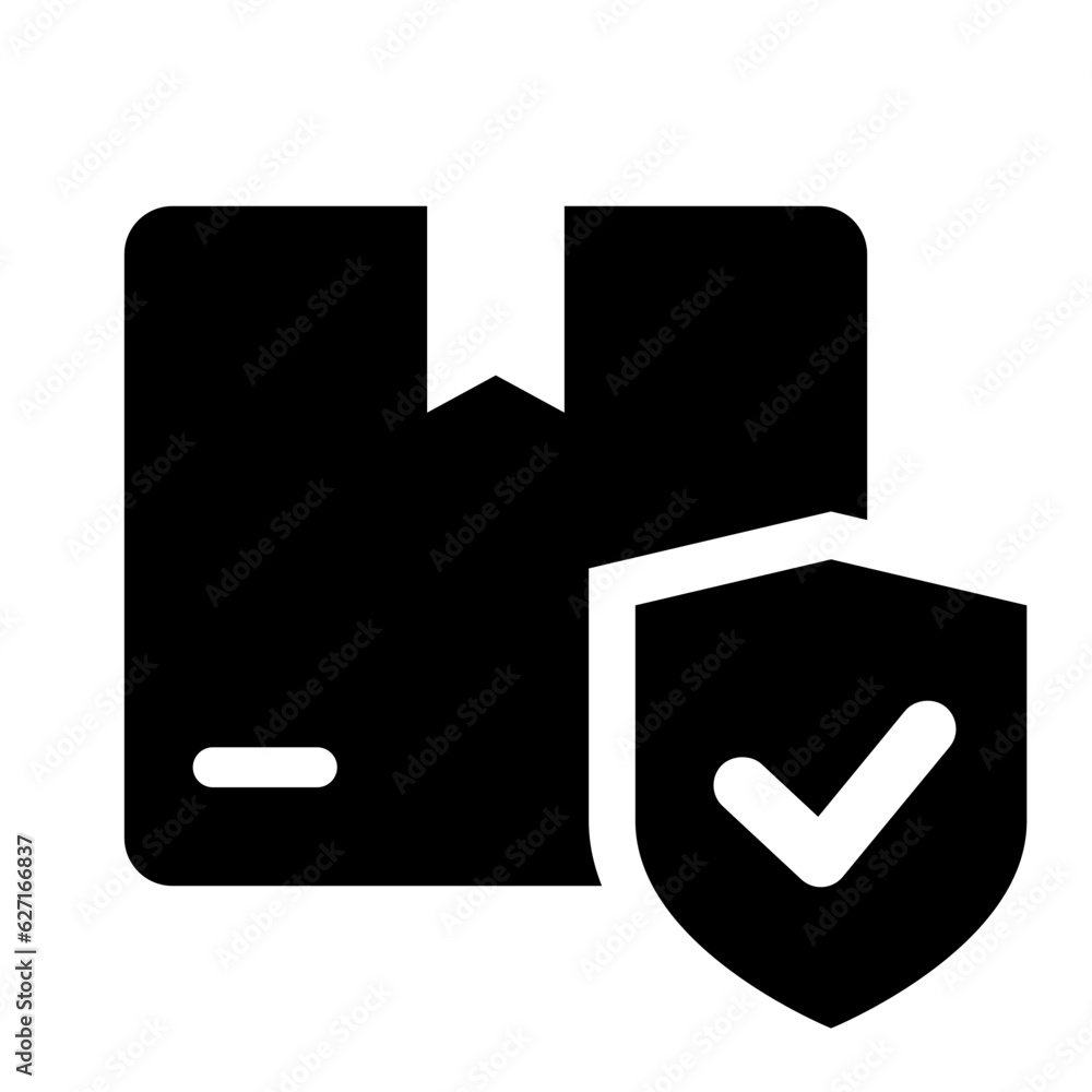 Black single square package under protection icon, insured pack ...