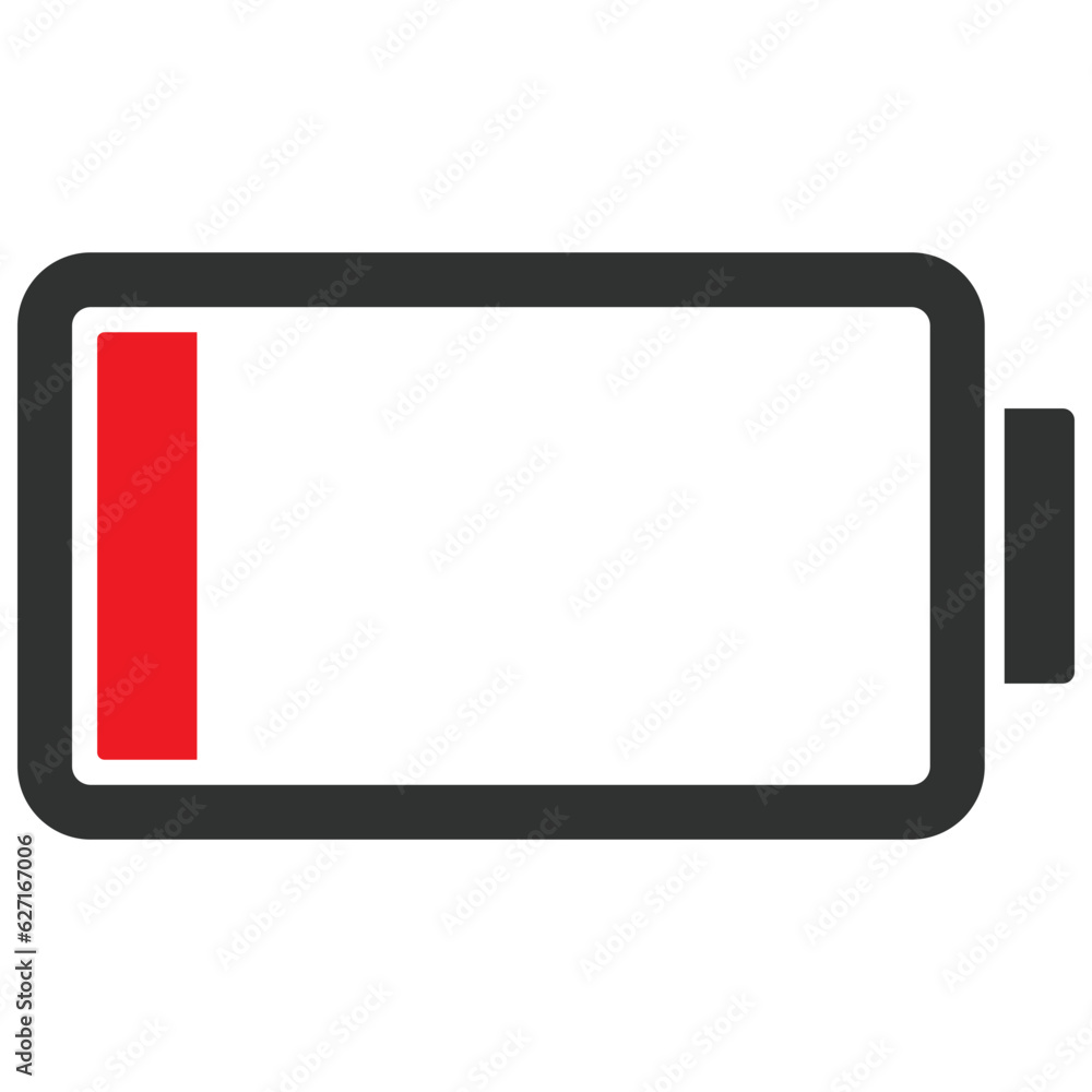 Black red low battery indicator line icons, simple shape power level ...
