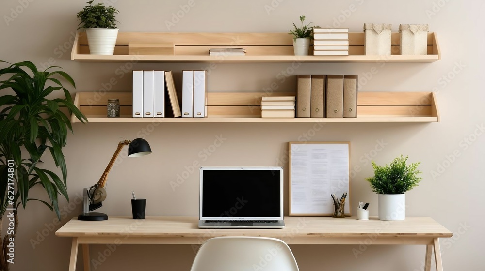Sleek minimalist workspace, study table, laptop, books, notes Stock ...