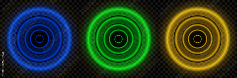 Wi-Fi, Li-Fi and sonar wave effect. Blue glowing signal sensor waves ...