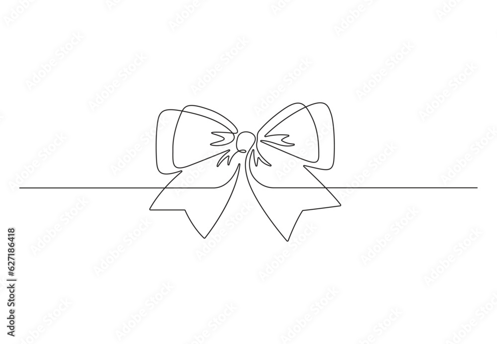 Continuous one line drawing of gift ribbon Christmas and birthday ...