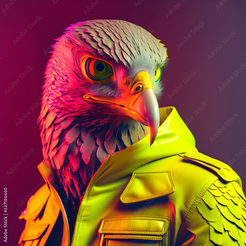 Realistic lifelike hawk bird in fluorescent electric highlighters ultra ...