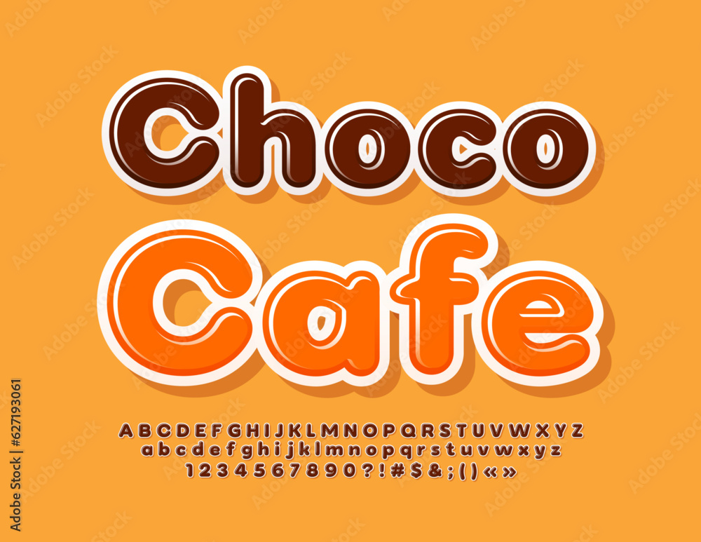 Vector creative logo Choco Cafe. Modern glossy Alphabet Letters Numbers ...