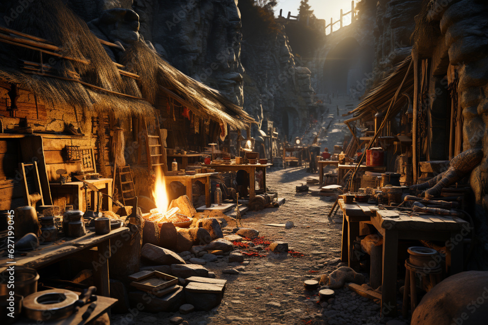 A trending image shows a Stone Age tool workshop, with various stone ...