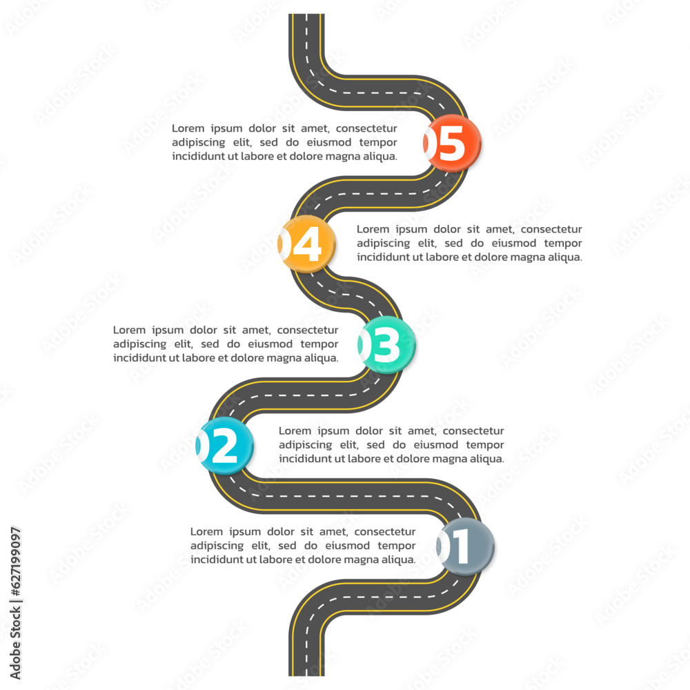 5 step road map info graphic design. Timeline infographic, modern ...