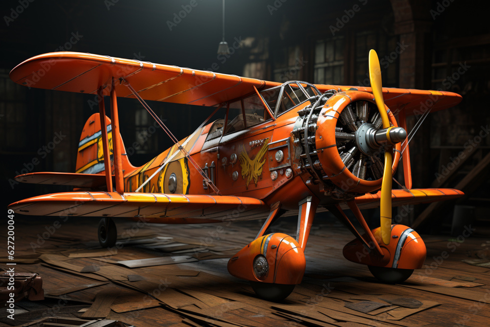 A vintage biplane with an open cockpit, evoking a sense of nostalgia ...