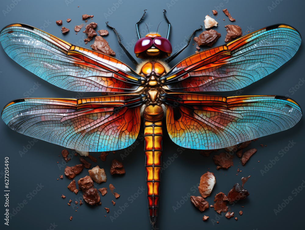 Witness the mesmerizing beauty of a colored dead dragonfly in taxidermy ...